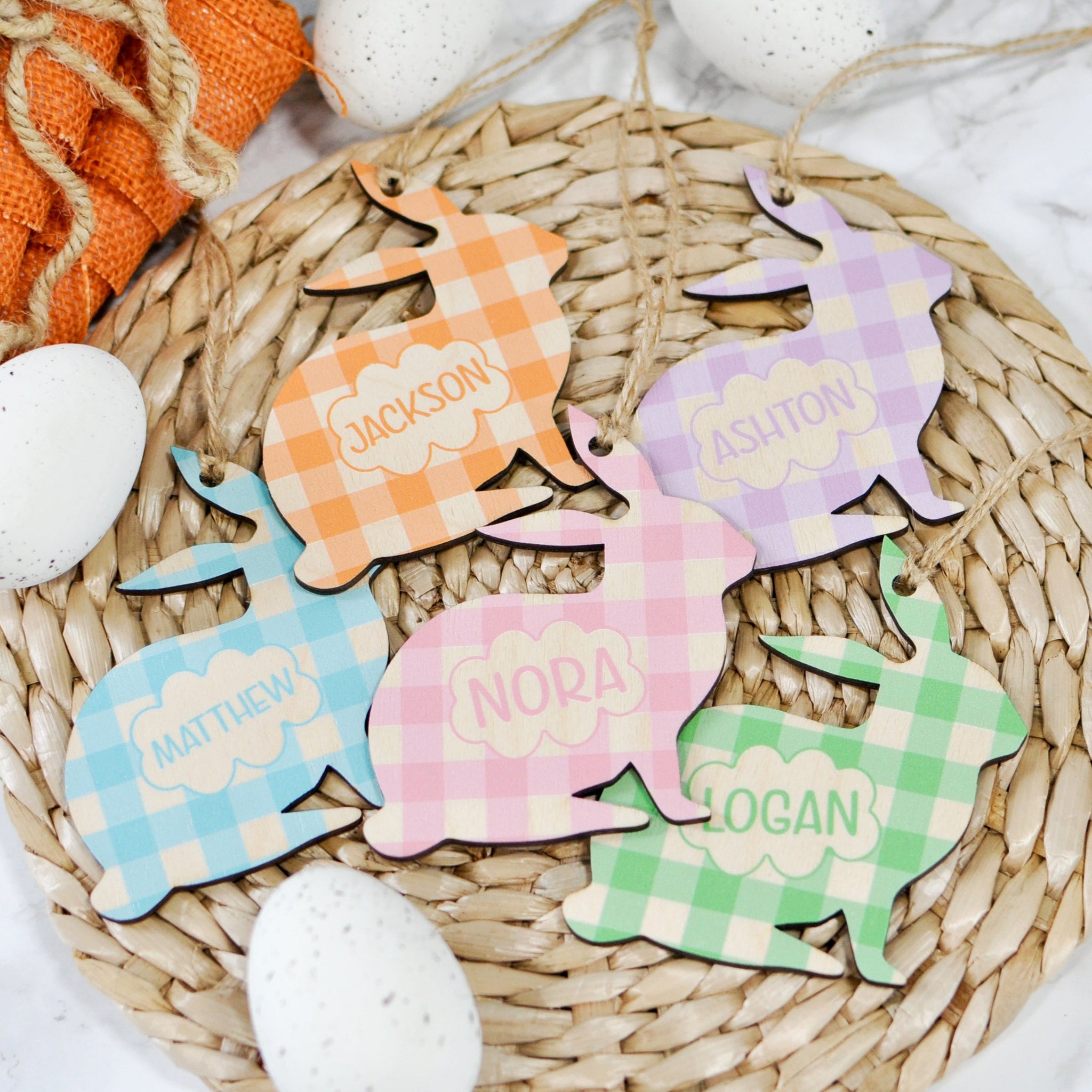 Wood Plaid Easter Basket Tags | Personalized Kid's Easter Name Tags ...