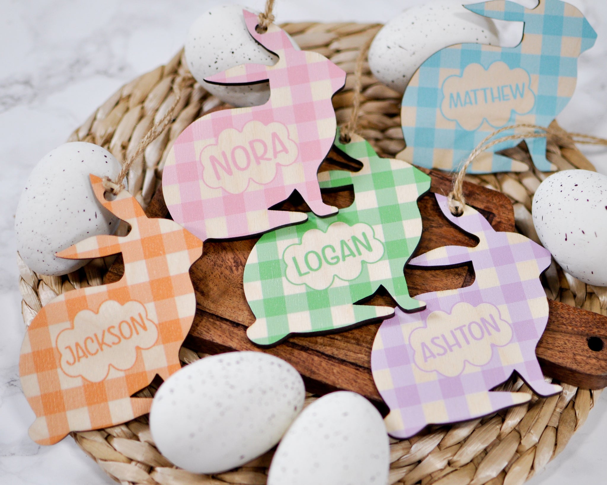 Wood Plaid Easter Basket Tags | Personalized Kid's Easter Name Tags ...